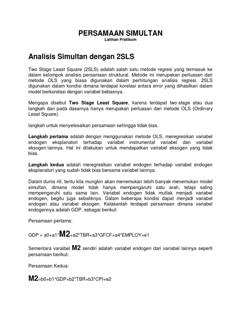 Analisis 2SLS dalam Persamaan Simultan | PDF | Metode & Bahan Ajar