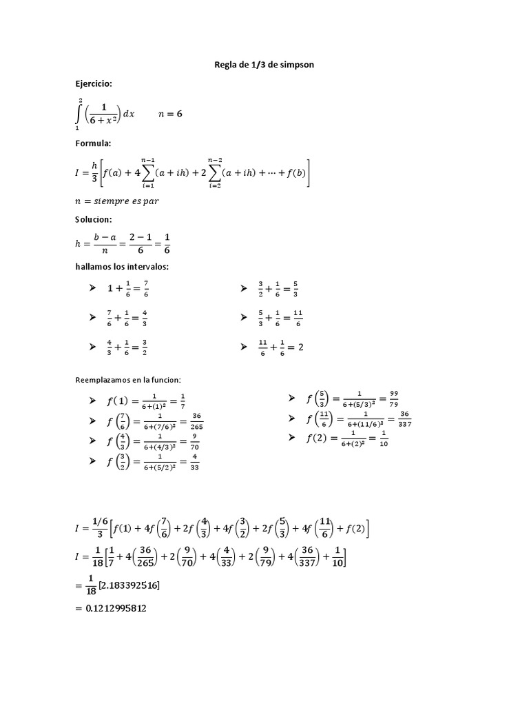 Regla de Simpson 1/3 para integrales definidas | PDF