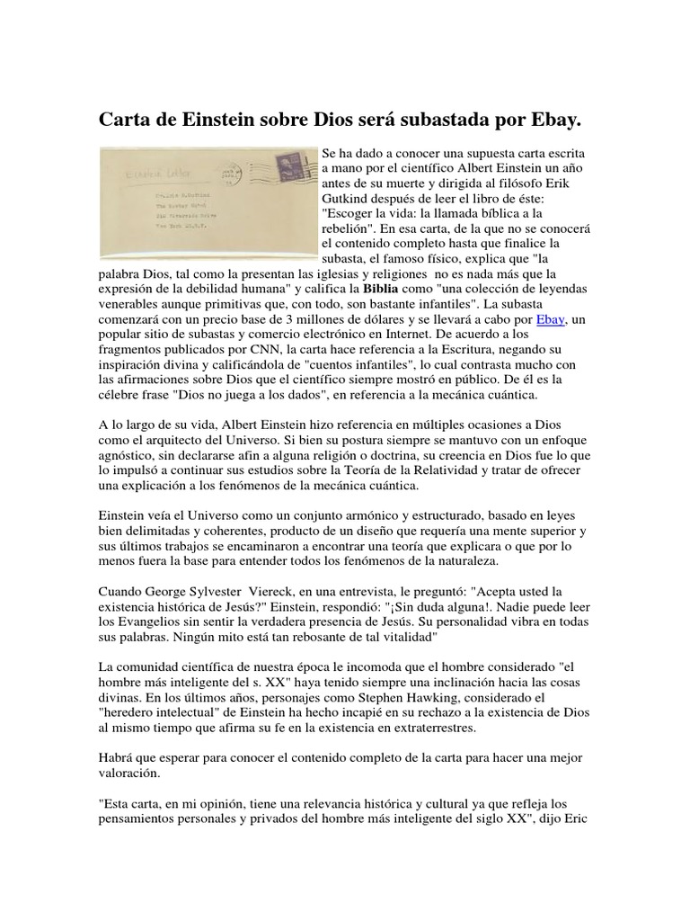 Carta Einstein | PDF | Albert Einstein | Dios
