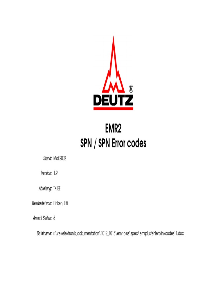 DEUTZ Trouble Code List EMR2 05-2002 PDF | PDF