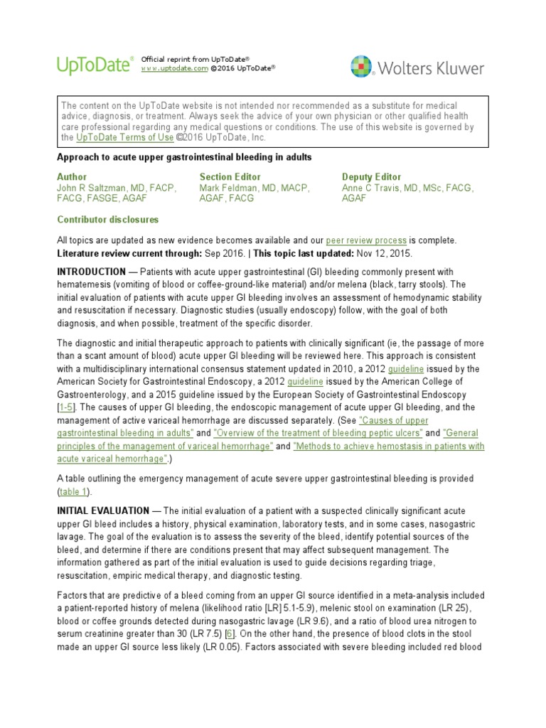 Approach To UGI Bleed | PDF | Bleeding | Endoscopy