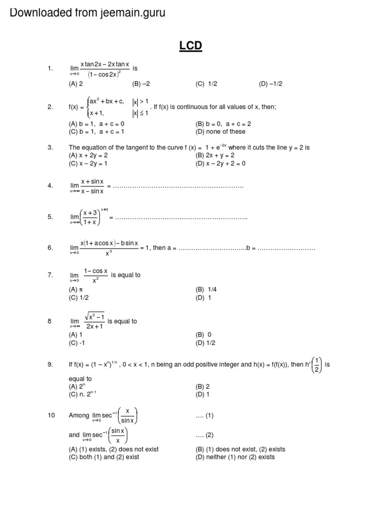 Limits Continuity and Differentia-Jeemain - Guru | PDF | Maxima And Minima | Function (Mathematics)