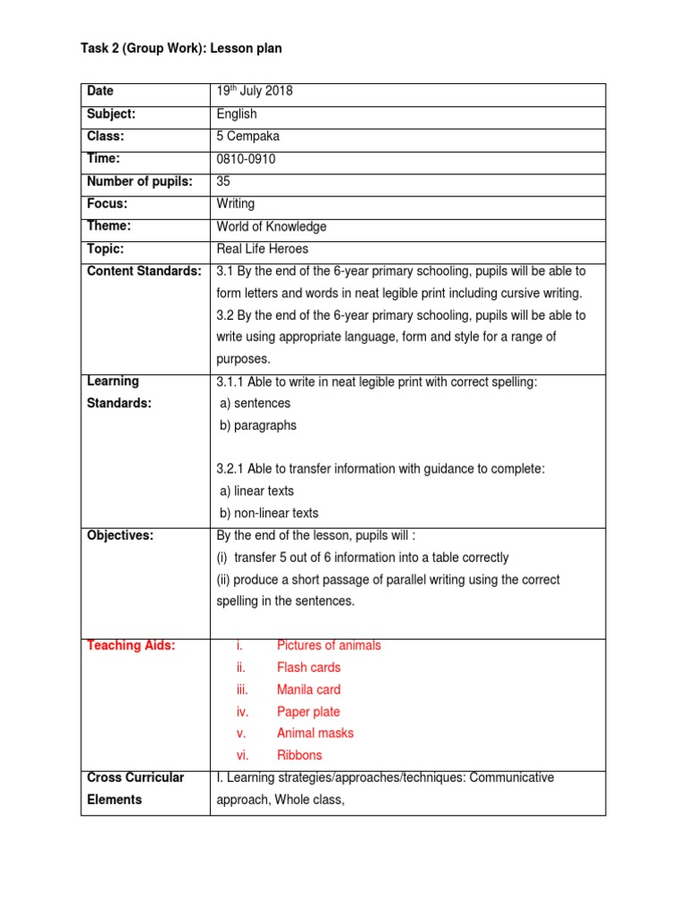Task 2 (Group Work) : Lesson Plan: Teaching Aids | PDF | Lesson Plan ...