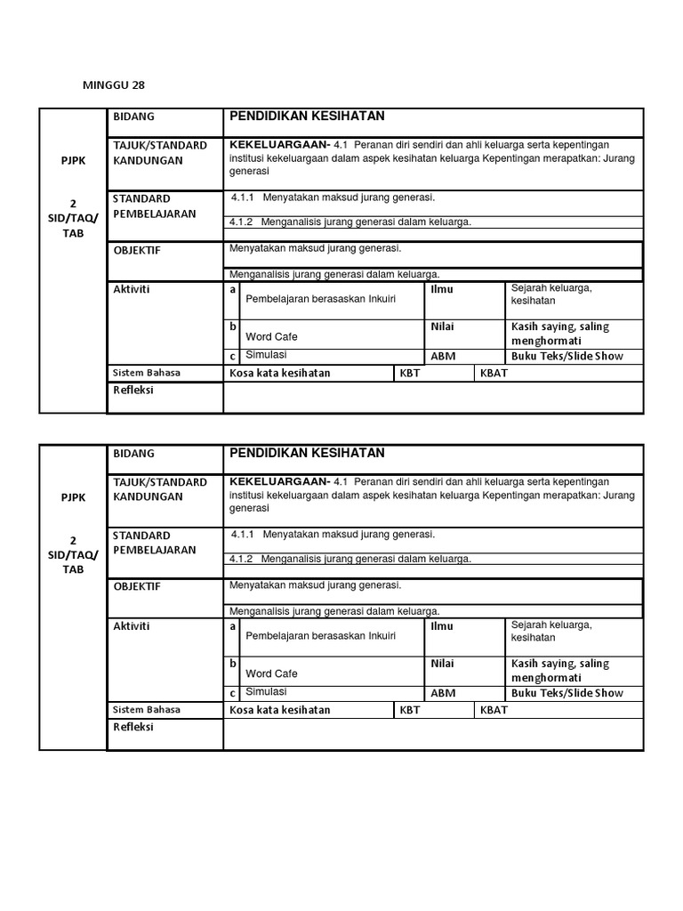 RPH PJPK Ting 2 | PDF
