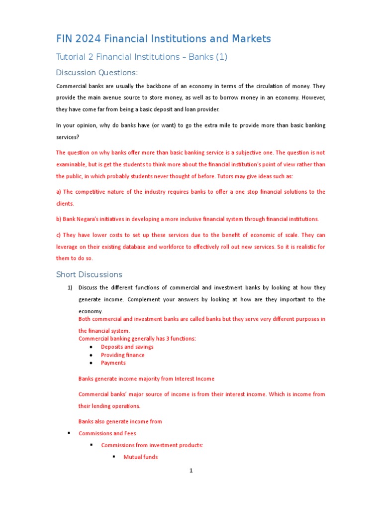 Tutorial 2 Answers | PDF | Overdraft | Loans