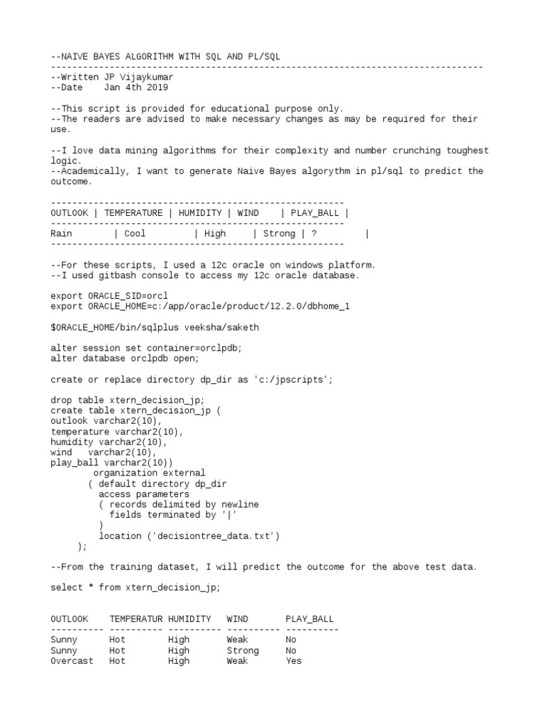 Naive Bayes Algorithm in PL/SQL | Download Free PDF | Oracle Database | Data Management Software