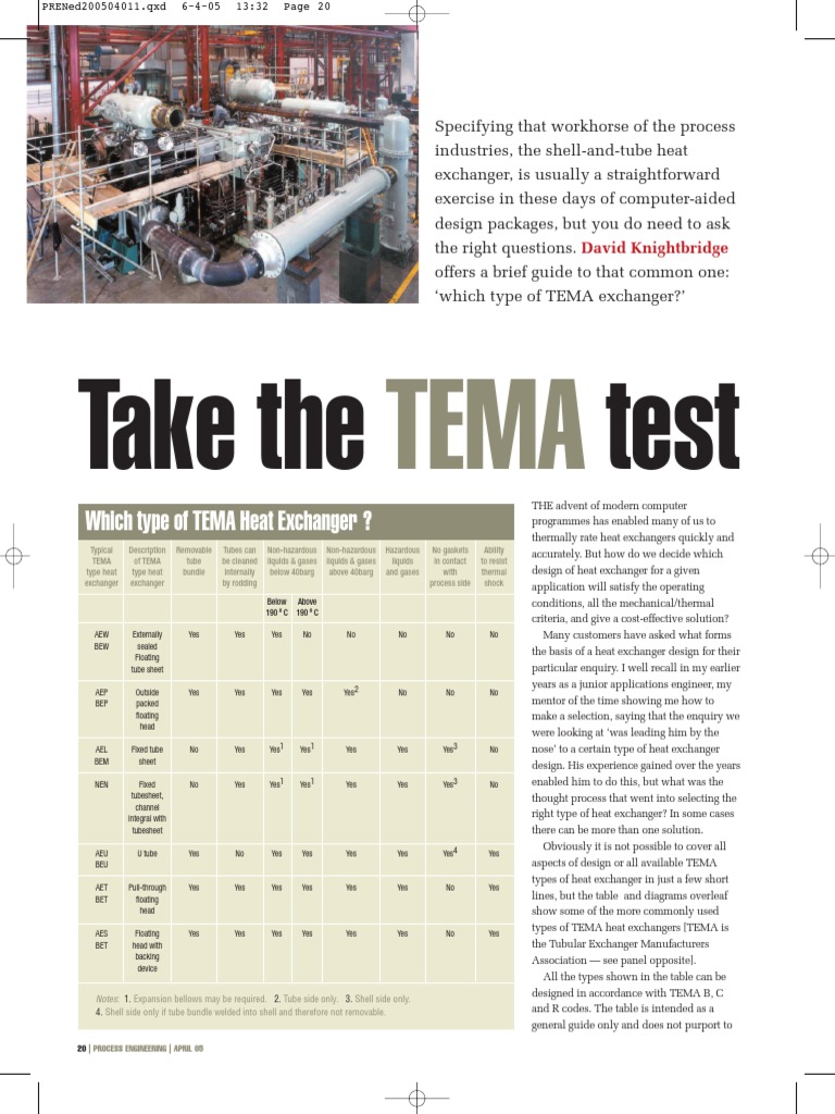 Selecting TEMA Heat Exchanger Types | PDF