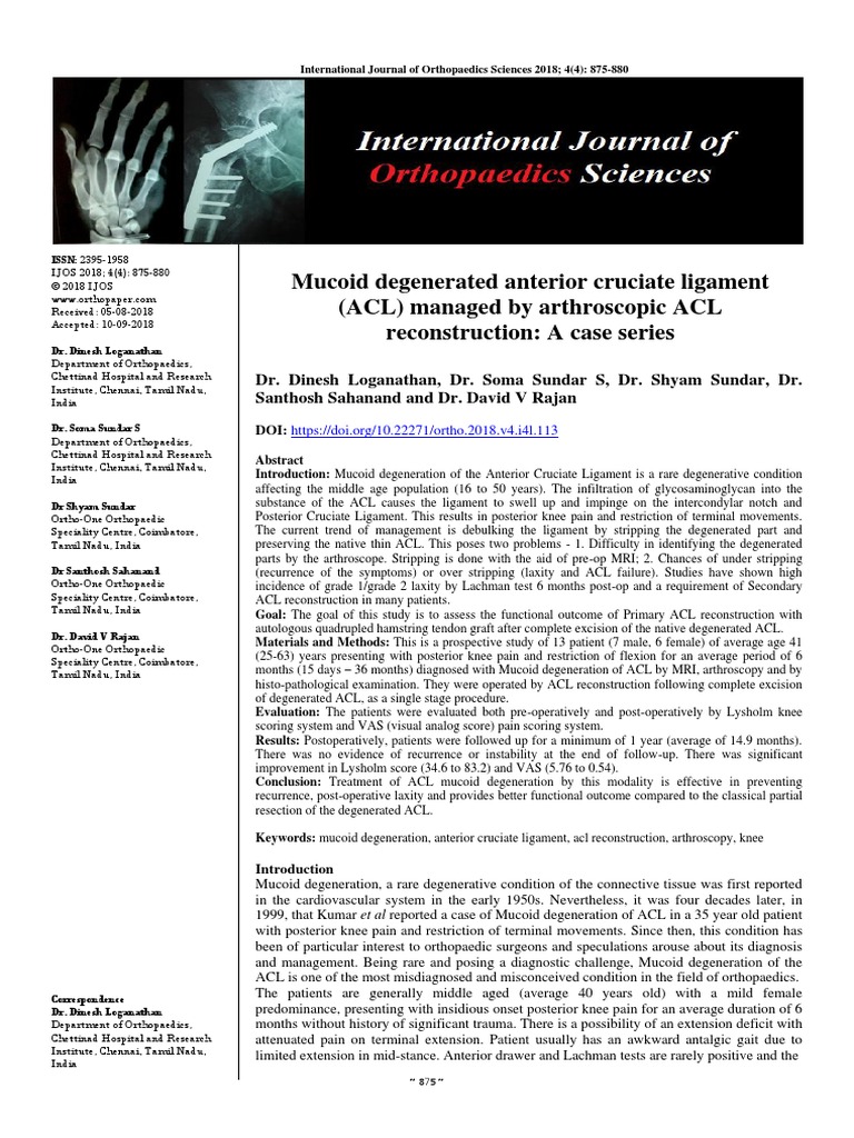 Mucoid Degenerated Anterior Cruciate Ligament (ACL) Managed by ...