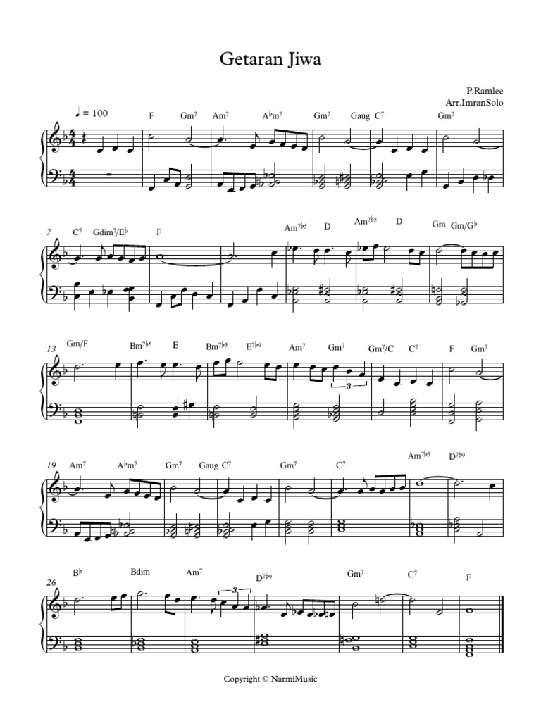 Getaran Jiwa Piano Score (Intermidiate) - Full Score | PDF