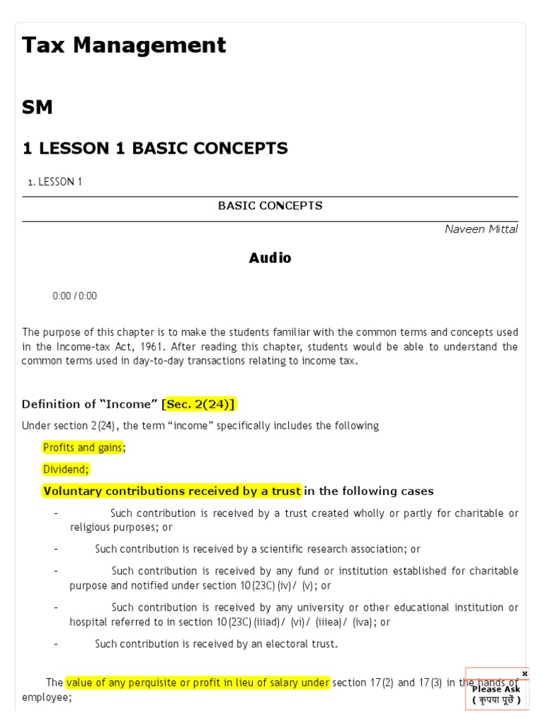Tax Management: 1 Lesson 1 Basic Concepts | PDF | Tax Deduction | Expense