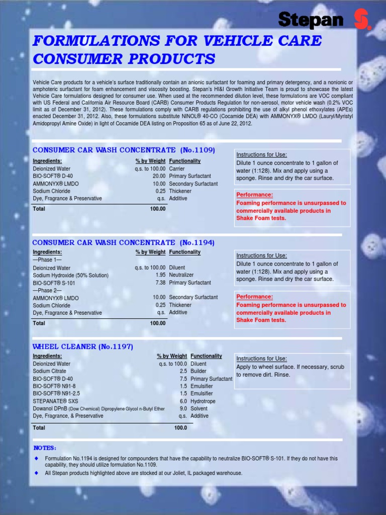 Stepan Vehicle Care Formulations Guide | PDF | Surfactant | Perfume