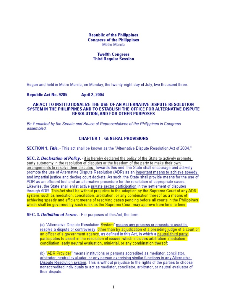 Vii Ra 9285 | PDF | Mediation | Alternative Dispute Resolution