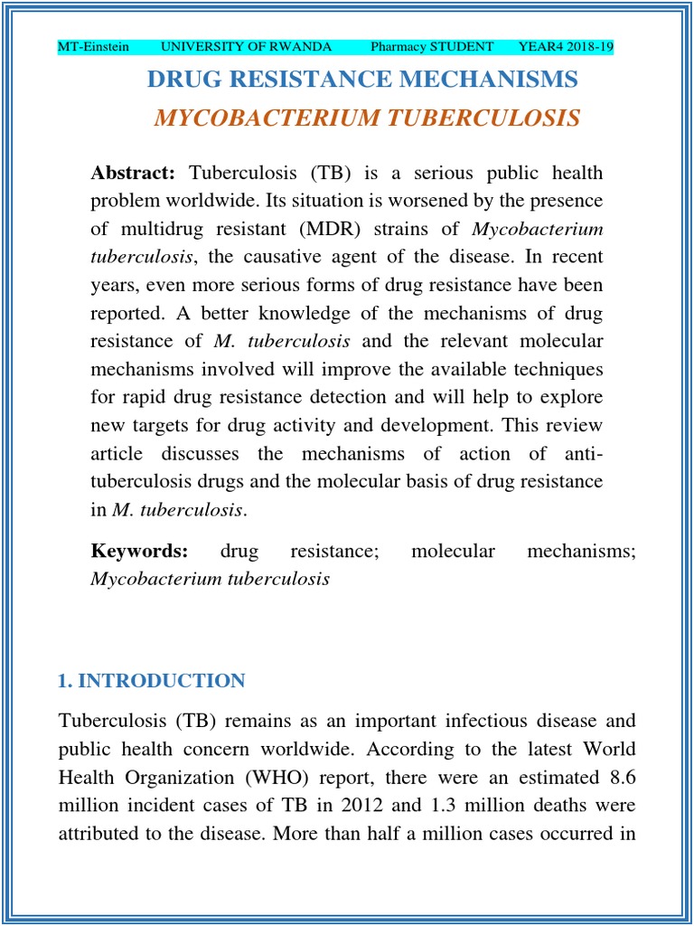 MTB DRUGS and RESISTANCE MECHANISM | PDF | Tuberculosis | Antimicrobial ...