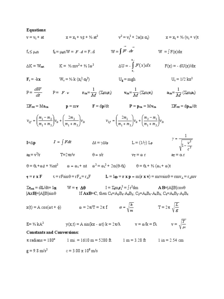 Phy120 Serway Equations | Download Free PDF | Trigonometry | Angle