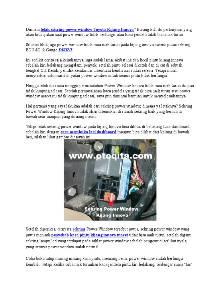 Sekreng Powerwindow Kijang Innova | PDF