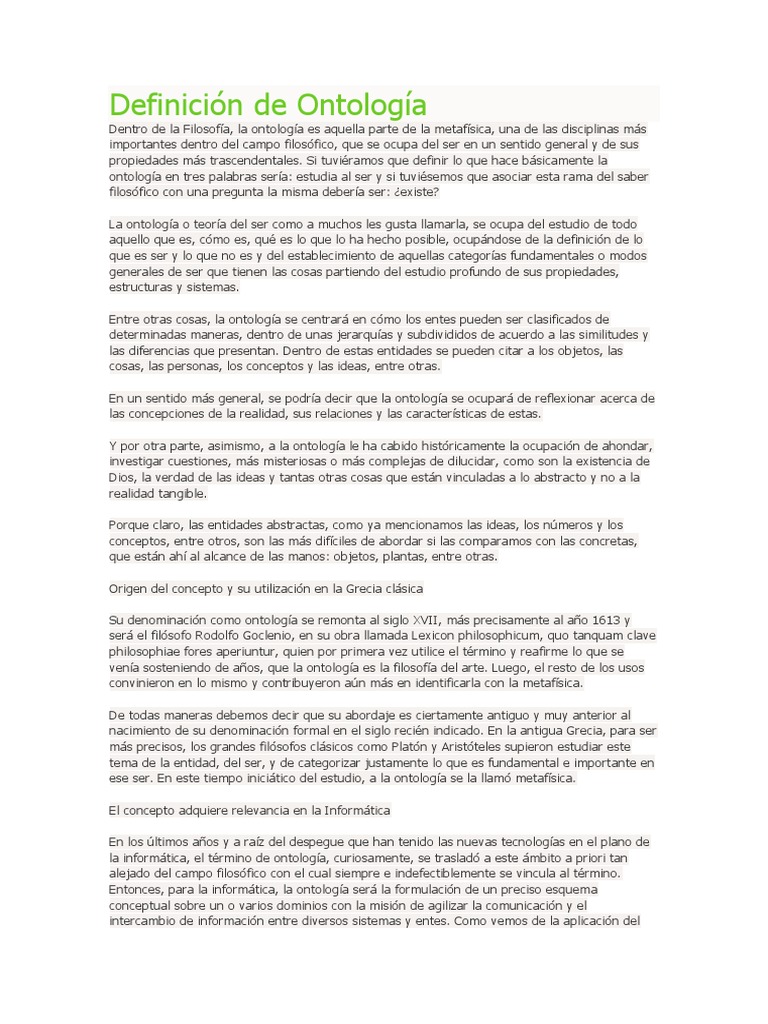 Definición de la ontología como estudio filosófico del ser y su ...