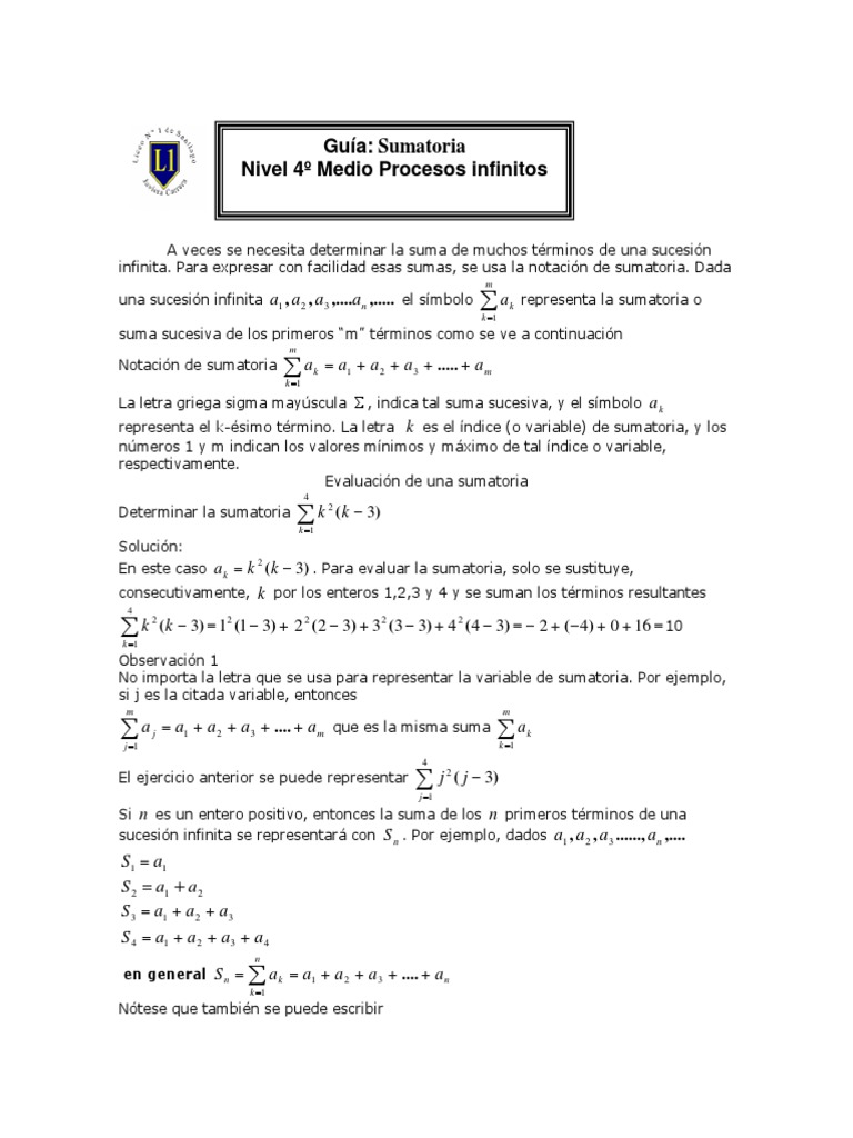 Guia de Procesos Infinitos - Sumatoria | PDF | Suma | Objetos matemáticos