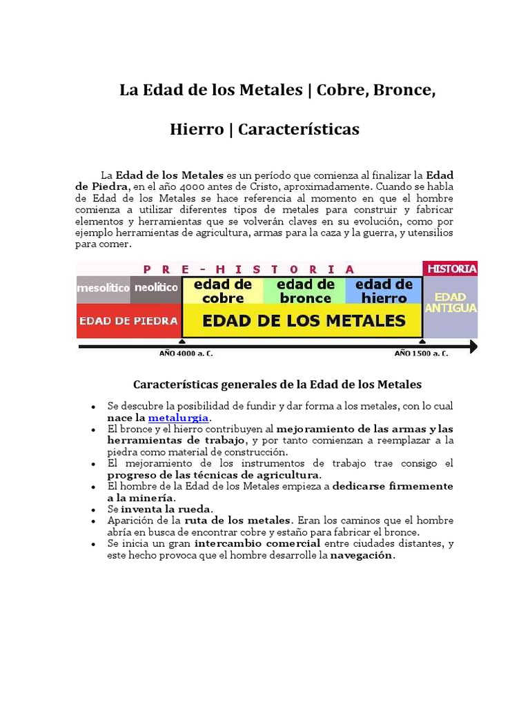 La Edad De Los Metales Pdf Pdf Edad De Bronce Edad De Hierro
