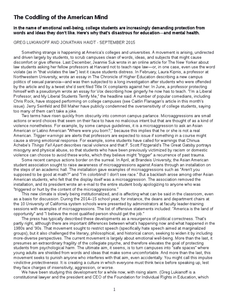 Coddling of The American Mind | PDF | Psychological Trauma | Cognitive ...
