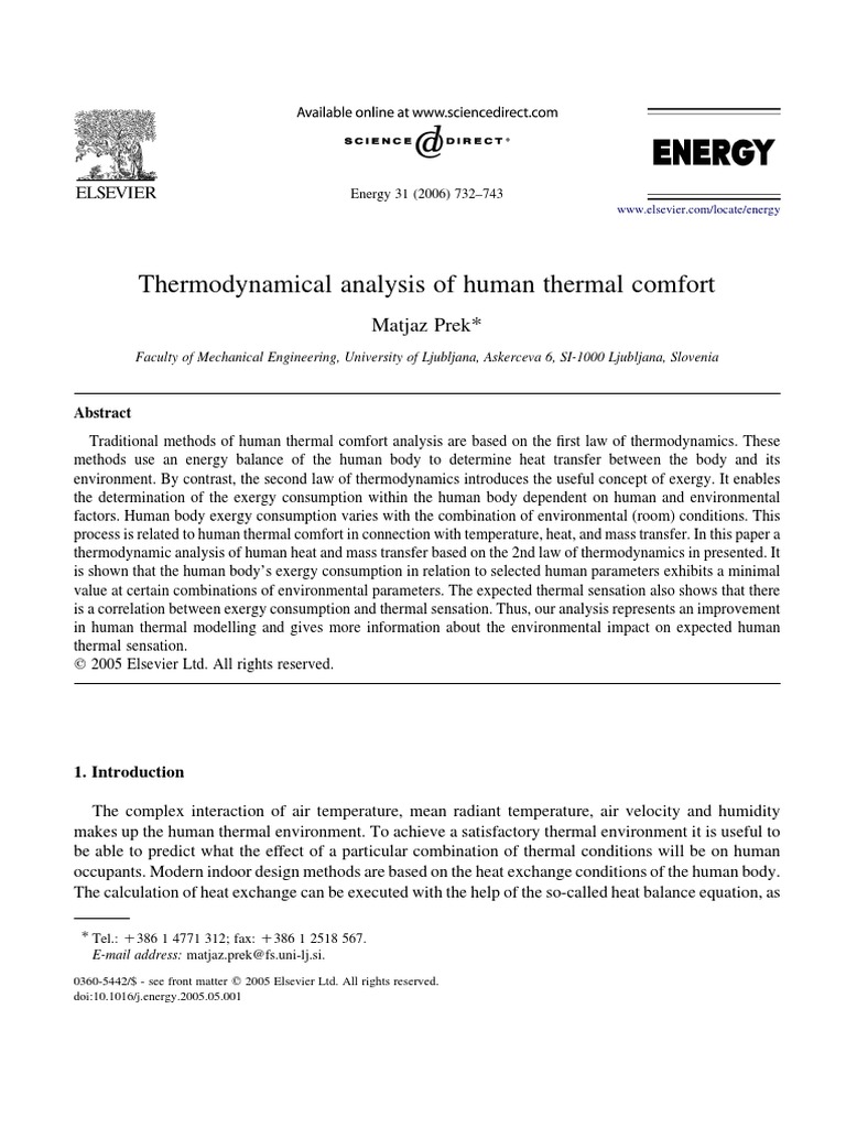 Thermodynamical Analysis of Human Thermal Comfort | PDF | Heat Transfer ...