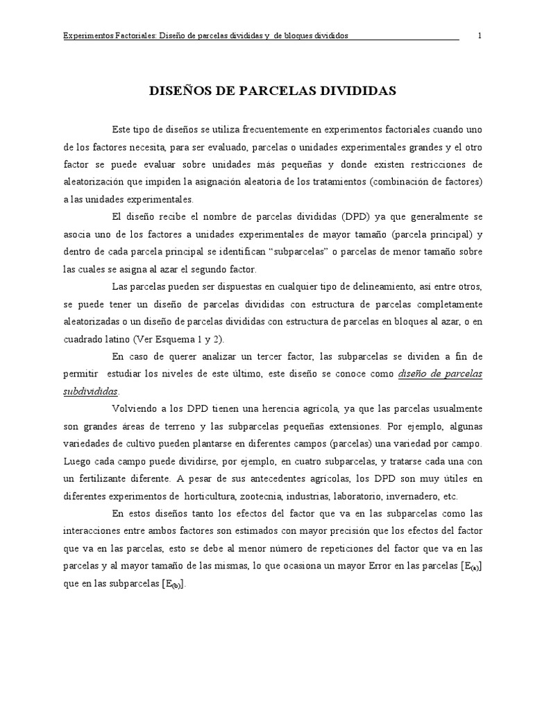Diseño de Parcelas Divididas en Experimentos | PDF