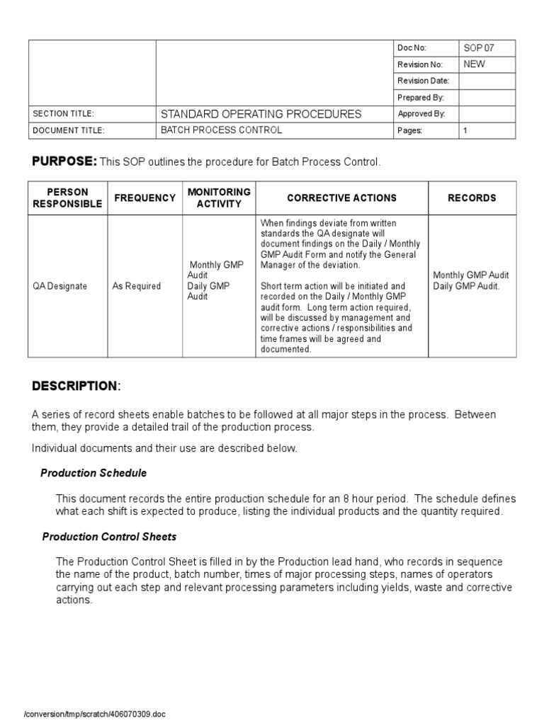 SOP 08 Batch Process Control | PDF | Business