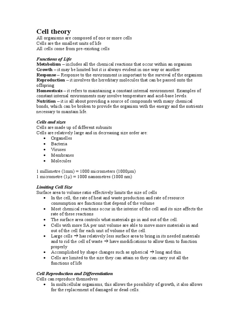 Cell Theory: Functions of Life | PDF | Cell Membrane | Cell (Biology)