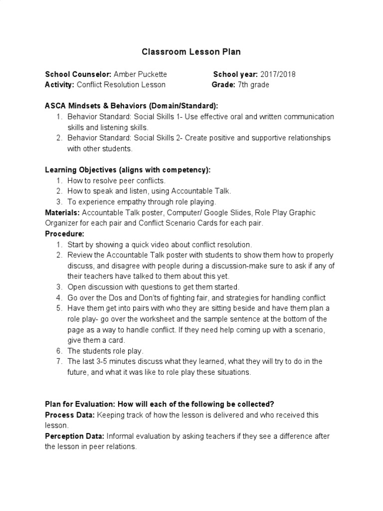 7th Grade Conflict Resolution | PDF