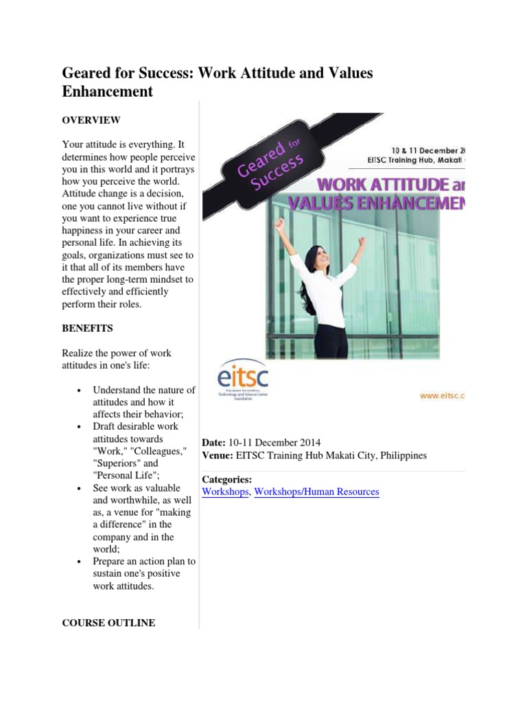 Geared For Success: Work Attitude and Values Enhancement: Workshops ...