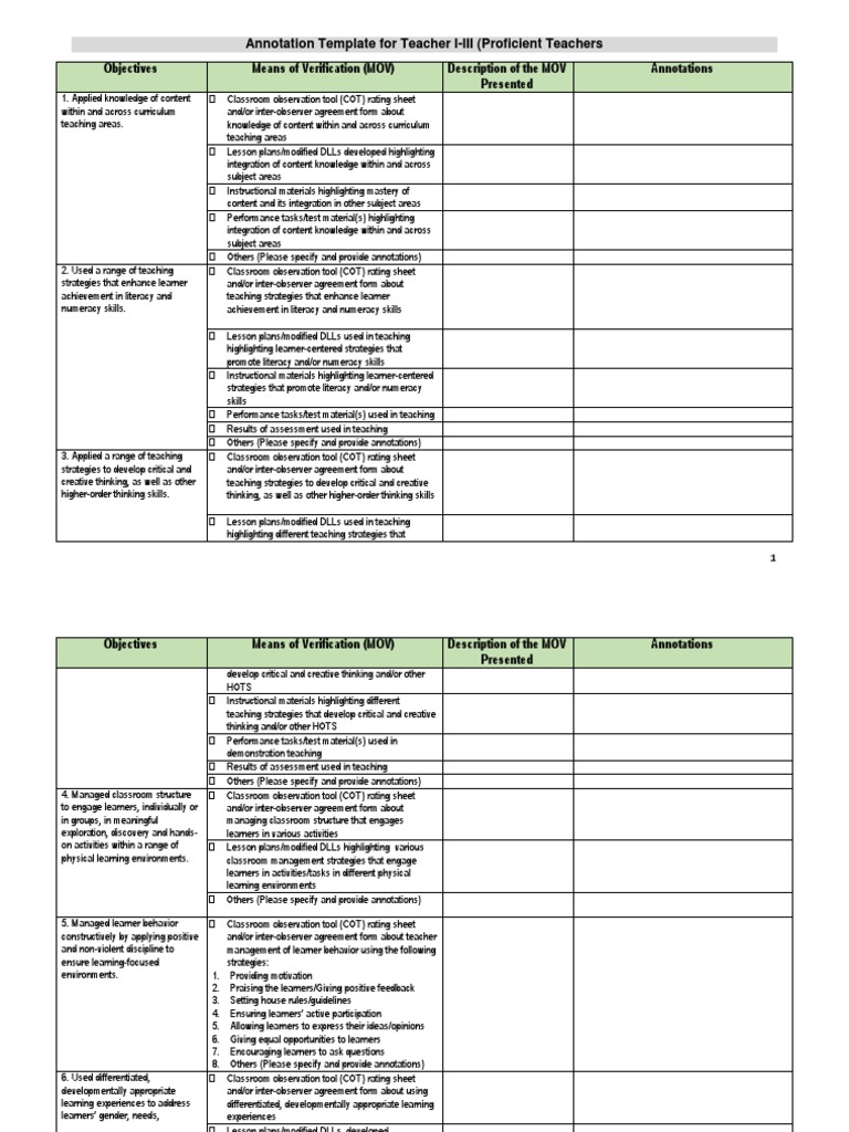 AnnotationTemplate MasterTeacherI-IV | PDF | Educational Assessment ...