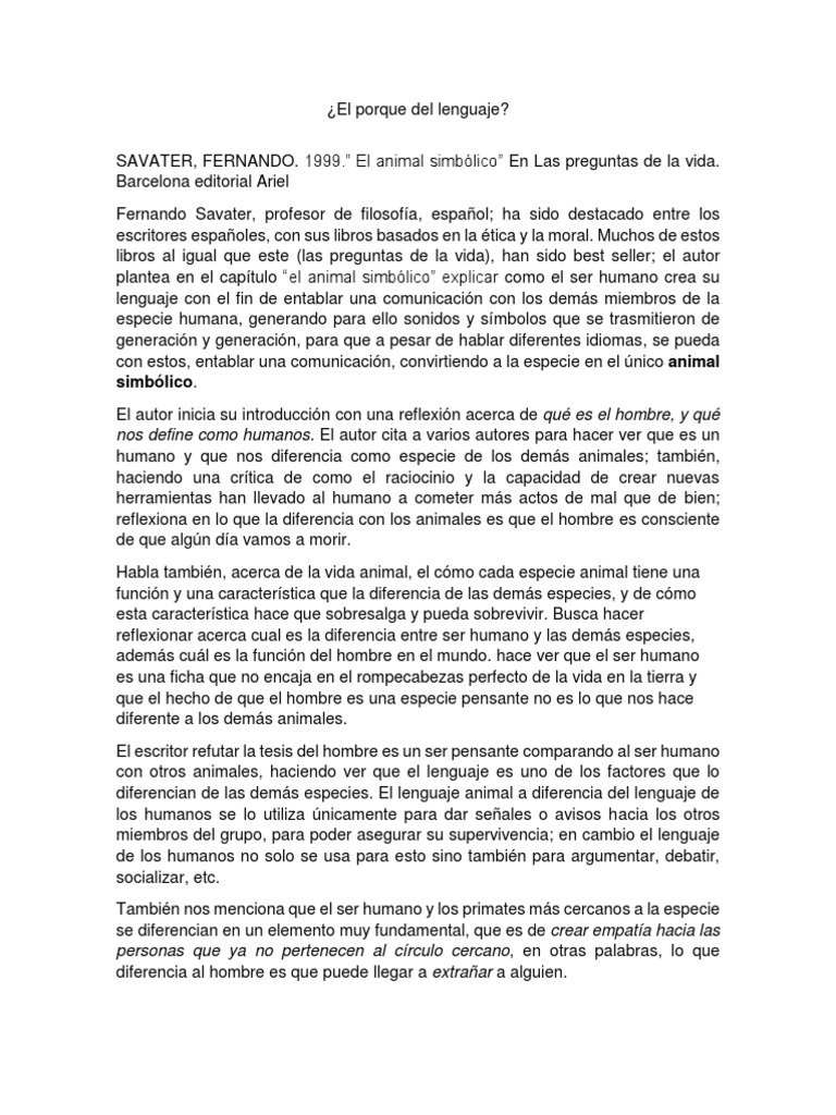 El Animal Simbolico (Reseña) | PDF | Homo Sapiens | Autor