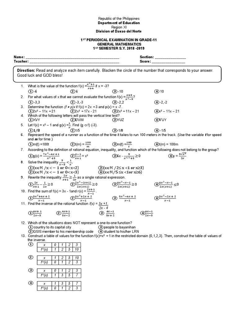 GenMath 1st Exam 2018 | Download Free PDF | Function (Mathematics) | Logarithm