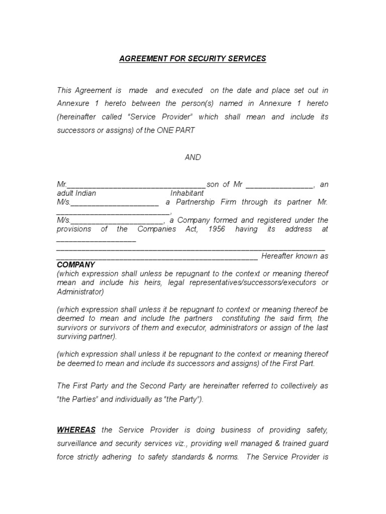 Agreement For Security Services | PDF | Indemnity | Negligence
