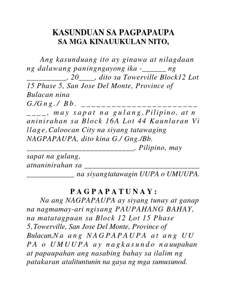 Kasunduan Sa Pagpapaupa | PDF