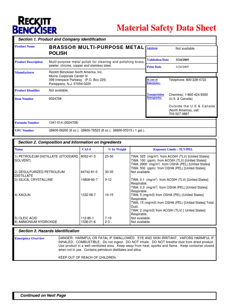 Brasso - MSDS PDF | PDF | Fires | Firefighting