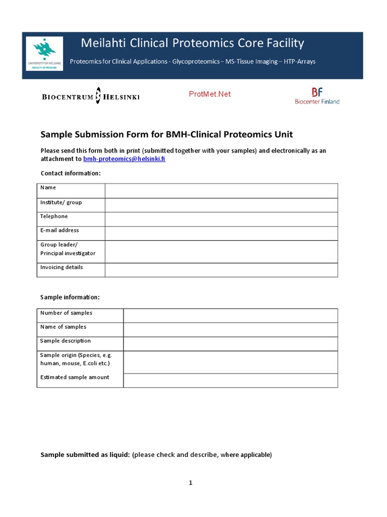 Sample Submission Form BMH Second 180811 | PDF | Liquid Chromatography ...