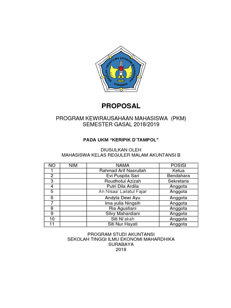 Cover Proposal PKM Keripik D’Tampol | PDF