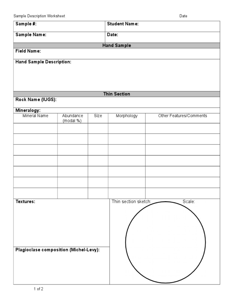 Sample Description Worksheet - Template | PDF