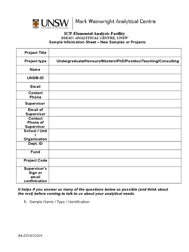 Info Form Unsw | PDF | Laboratories | Science