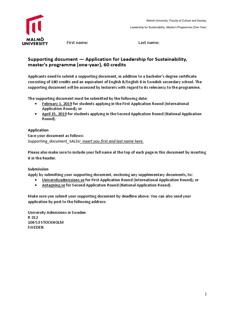 Supporting Documents for SALSU Application | PDF | Master's Degree ...