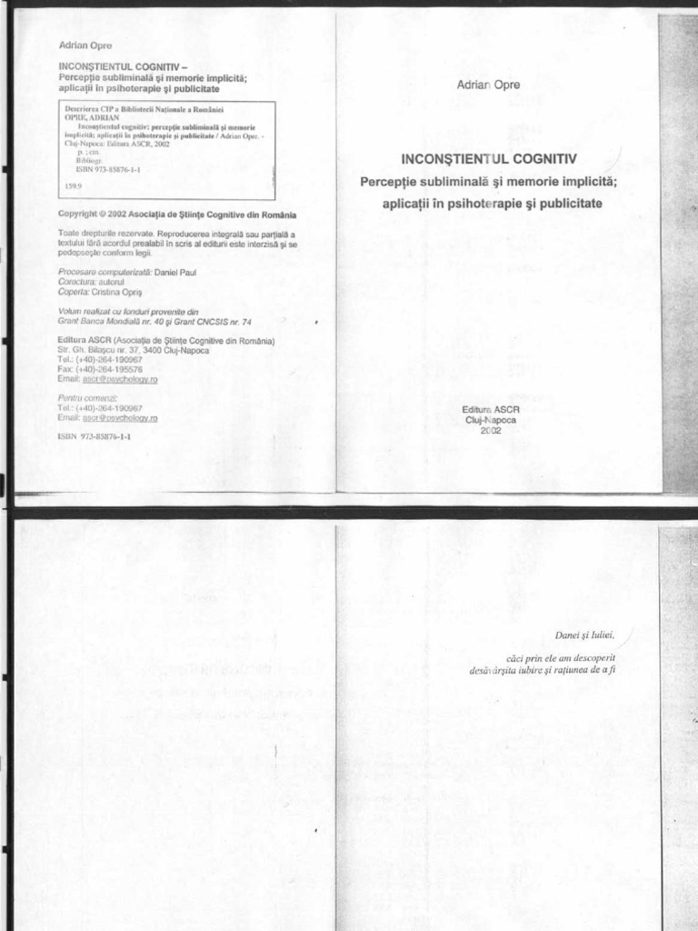 Adrian Opre - Inconştientul Cognitiv PDF | PDF