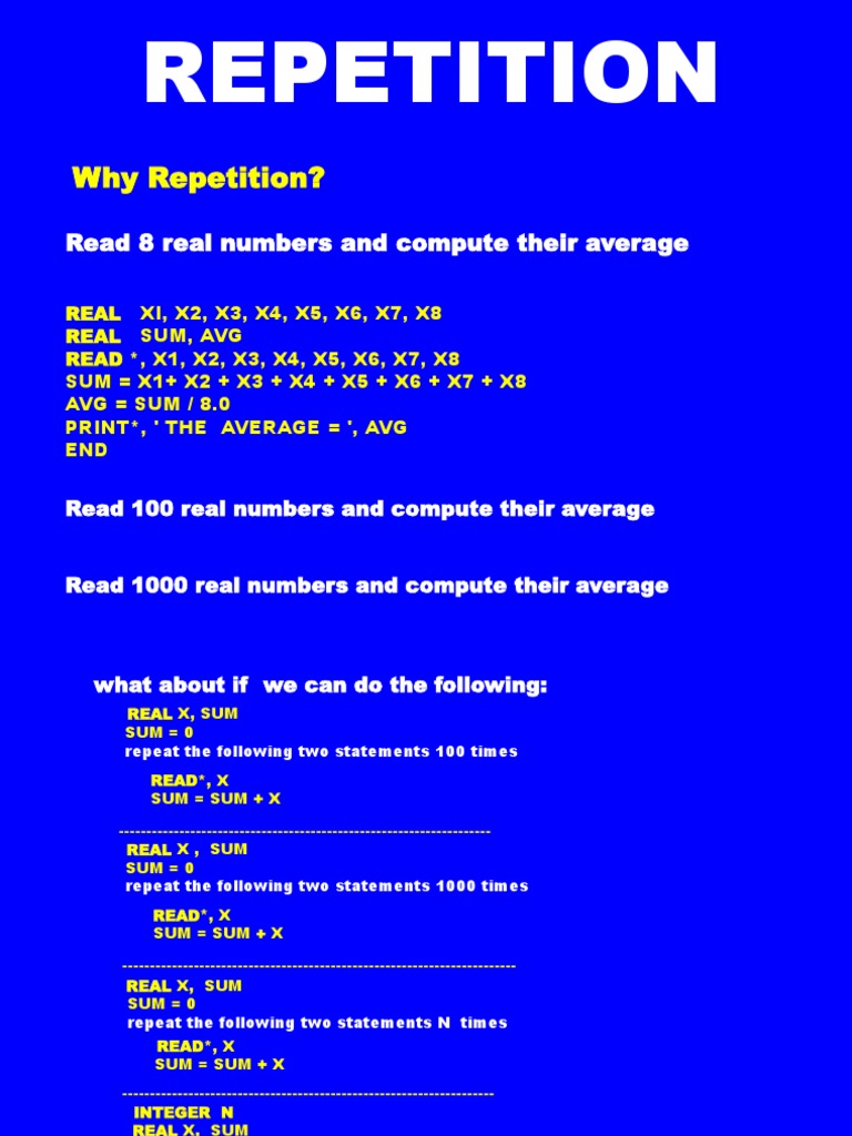 Why Repetition?: Read 8 Real Numbers and Compute Their Average | PDF ...