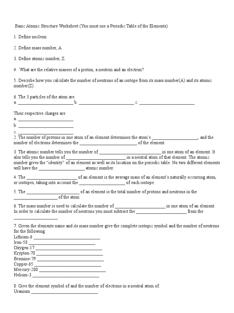 HL1-Chapter 2 Review Sheet | PDF | Atoms | Electron Configuration