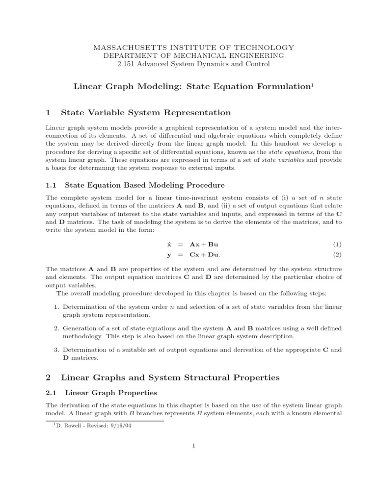 State Equations from Linear Graphs | PDF | Visual Cortex | Equations