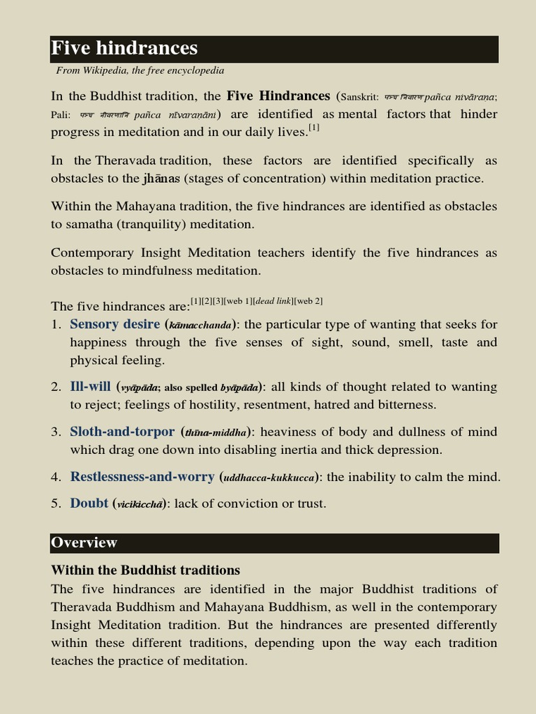 Five Hindrances - Wikipedia | PDF | Buddhist Meditation | Indian Religions