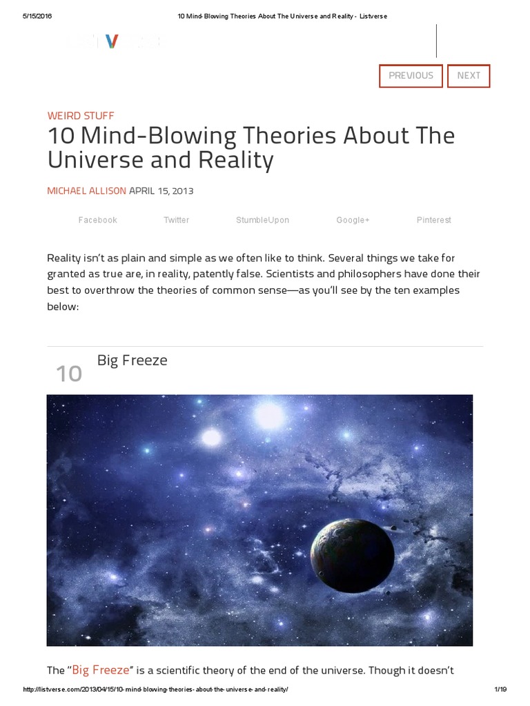 10 Mind-Blowing Theories About The Universe and Reality - Listverse | PDF | Idealism | Reality