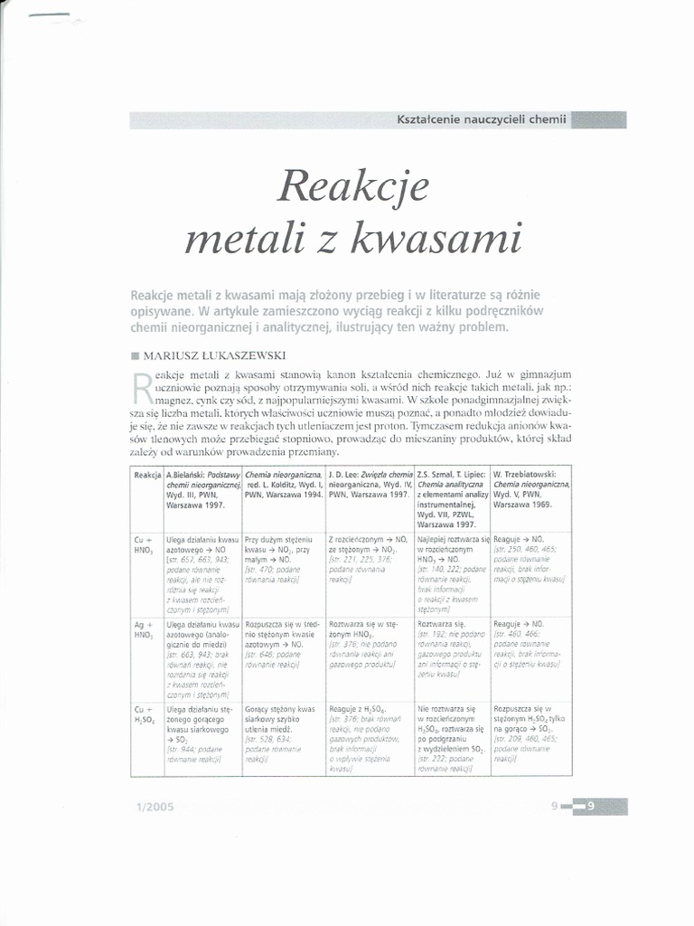 Reakcje Metali Z Kwasami | PDF