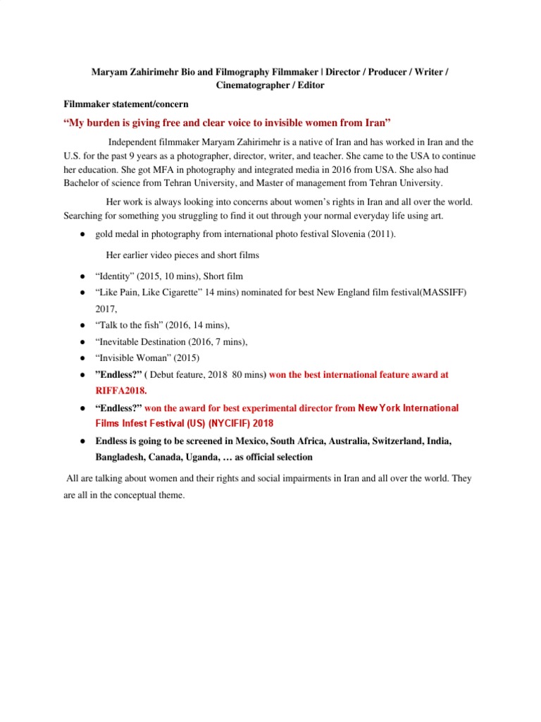 Filmmaker Bio 5 092F222F18 1 | PDF