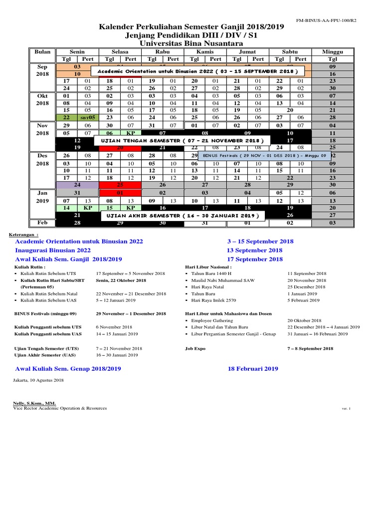 Kalender Perkuliahan S1 Semester Ganjil 2018-2019 | PDF