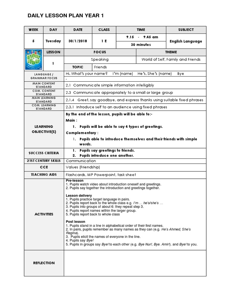 Daily Lesson Plan Year 1 | PDF | Lesson Plan | Word